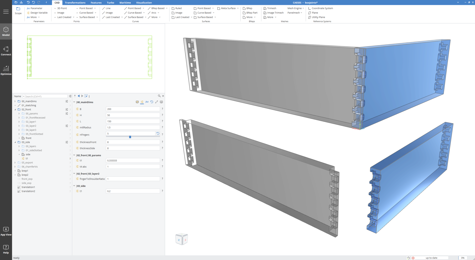 Creating a Parametric Template for Hidden Finger Joints › CAESES